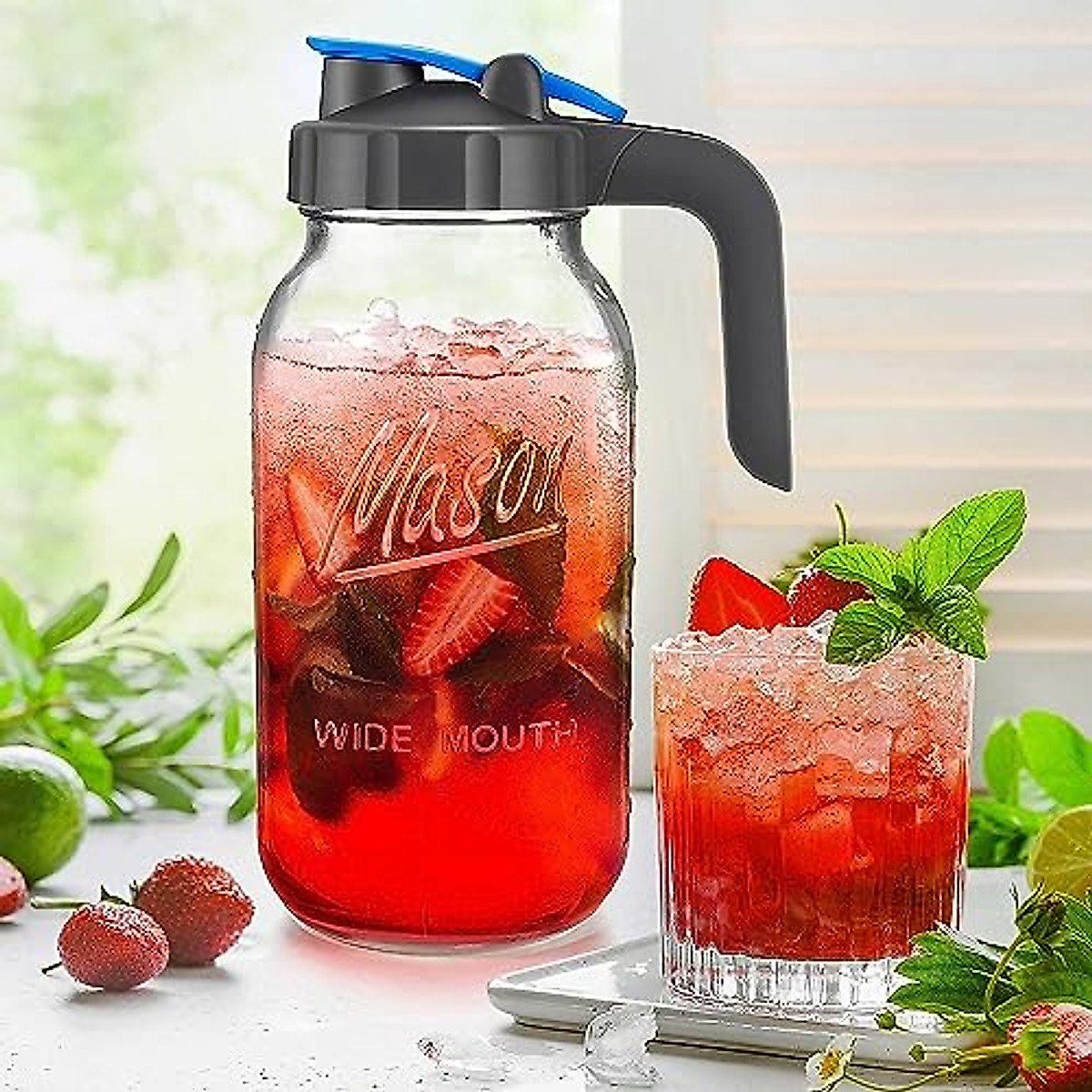 3 Pack 64oz Glass Mason Jar Pitchers with Airtight Lids - Sun Tea & Cold Brew Pitchers, Ideal for Lemonade, Coffee, Flavored Water