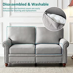 CALABASH Loveseat Sofa, Modern Upholstered Love Seat 2 Seater Small Couch with Classic Nails & Seat Cushion Backrest Removable for Living Room, Bedroom, Apartment, Small Space, 59Inch(Grey Fabric)