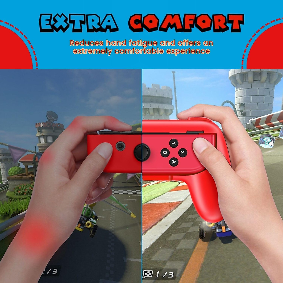 TNP Joy-Con Grip for Nintendo Switch/OLED (2 Pack Red + Blue) Comfortable Grip Wear Resistant Joy-Con Handle Game Controller Kit Accessory for Nintendo Switch, Switch OLED