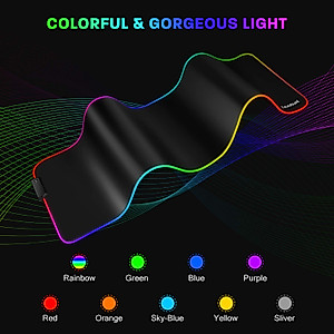 LeadsaiL RGB Gaming Mouse Pad, 15 Light Modes LED Soft Extra Extended Large Mousepad, Non-Slip Rubber Base Computer Keyboard Mouse Mat with Durable Stitched Edges- 31.5 X 12 Inch (RGB Black)