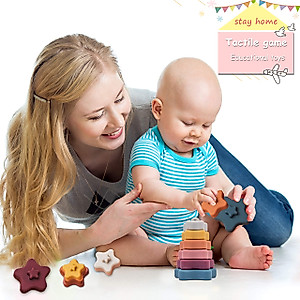 Promise Babe Silicone Stacking Toys Heart Shape Stacking Blocks Soft Baby Toy 6pcs Building Stacker