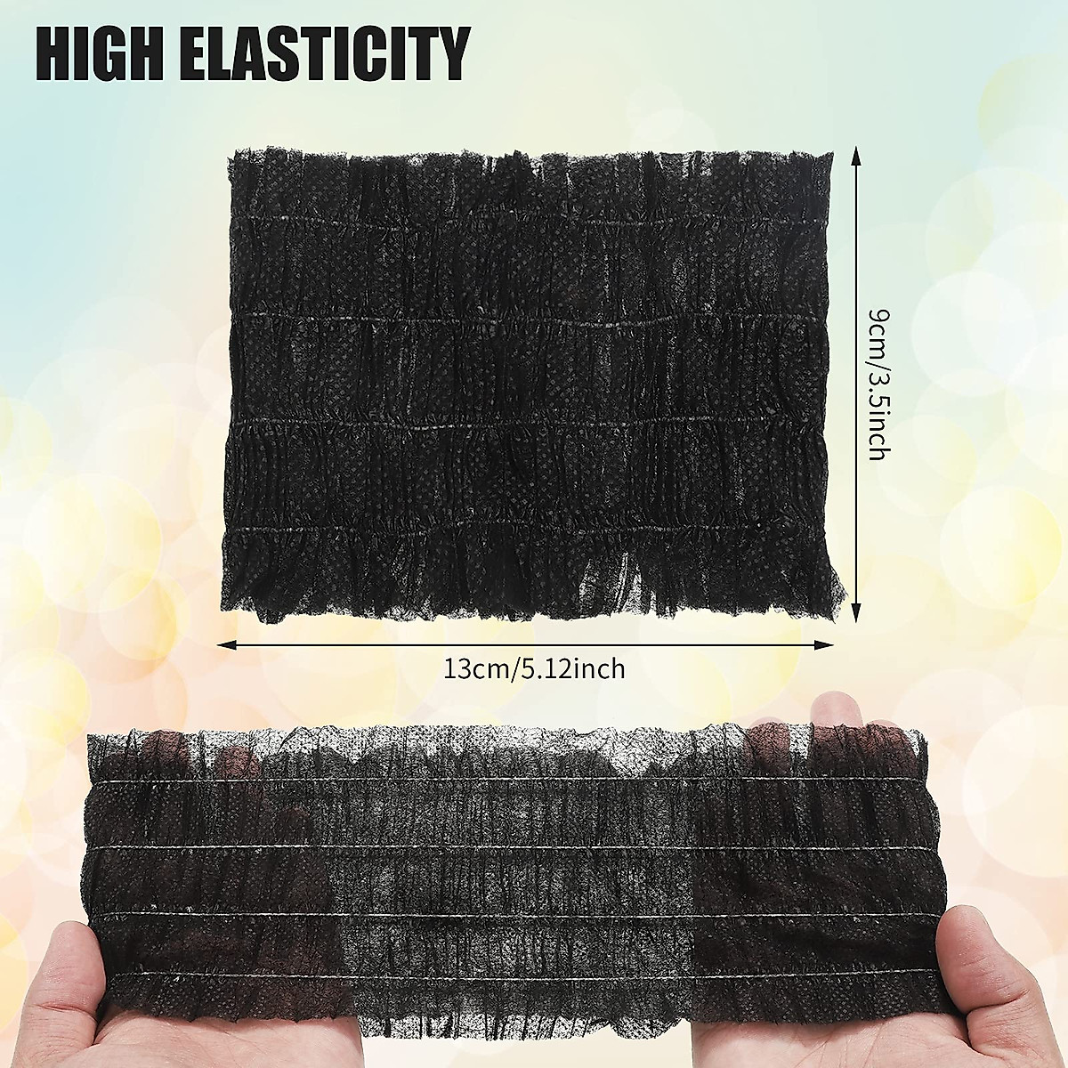 100 Pieces Disposable Headbands Soft Non Woven Facial Spa Headbands Cloth Stretch Skin Care Hair Band Salon Makeup Sauna Supplies Individually Packaged for Women Girls, Black