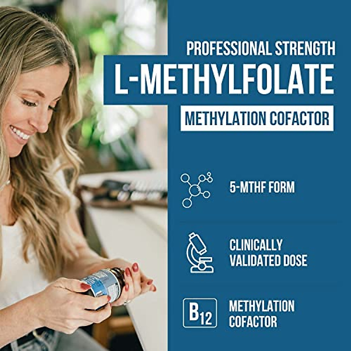 L Methyl Folate 15mg plus Methyl B12 Cofactor - Professional Strength, Active 5-MTHF Form - Supports Mood, Methylation, Cognition – Bioactive forms of Vitamin B9 & B12 (60 Capsules)