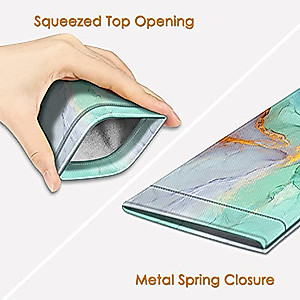 Fintie [2 Pack] Eyeglasses Pouch with Cleaning Cloth, Portable Squeeze Top Leather Glasses Case Sunglasses Bag, Emerald Marble + Blooming Hibiscus