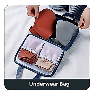 Packing cubes for essential travel - Set of 8 pcs of compression organizer for carry on suitcase, luggage mesh bags for accessories and clothing, laundry bag included (NAVY BLUE)