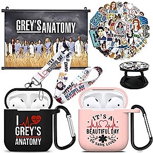 Greys ANAT0MY Merchandise, Airpod Case Cover + Poster + Stickers + Phone Holder + Lanyard for AirPods 1/2