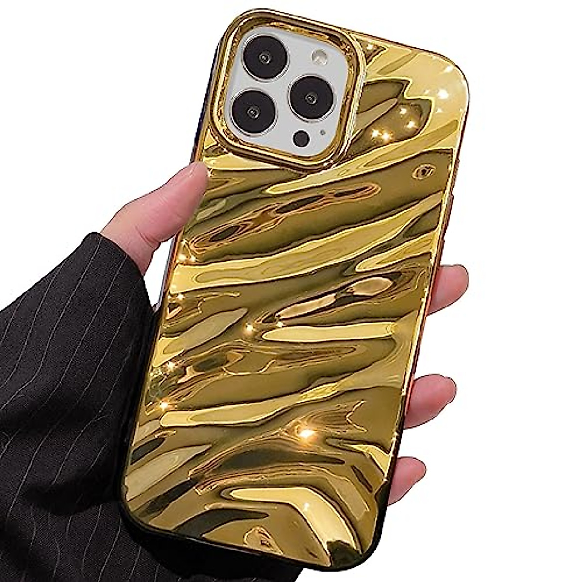 Aitipy Compatible iPhone 13 Pro Max Case, 3D Cute Luxurious Curl Water Ripple Shape, Soft TPU Shockproof Case for Boys and Girls (Gold)