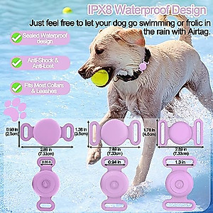 2 Pack IPX8 Waterproof AirTag Dog Collar Holder, Hidden Air Tag Case for GPS Puppy Kitten Cat Collar, Silicone AirTag Mount Tracker Cover Compatible with Pets Harness,Safety Anti-Lost(Pink,Purple M)