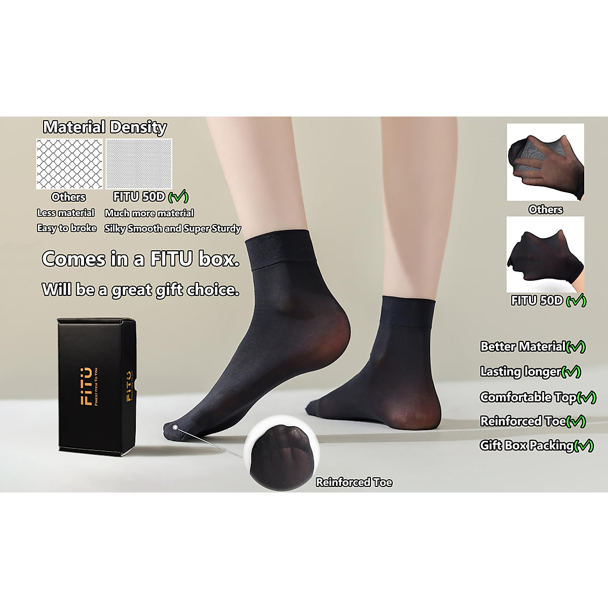 Fitu Women's 10 Pairs Pack Nylon Ankle Tights Hosiery Socks (Black) One Size Black