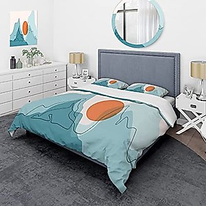 DESIGN ART Designart 'Red Moon Over Abstract Blue Mountains I' Modern Duvet Cover Set Twin Cover + 1 Sham 2 Piece