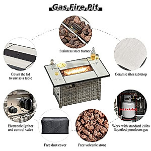 HOOOWOOO Outdoor Patio Furniture Set 13 Pieces Wicker Outdoor Sectional Furniture Set Sectional Patio Conversation Set Modular Outdoor Sofa Set with Gas Fire Pit Table,Coffee Side Table,Black