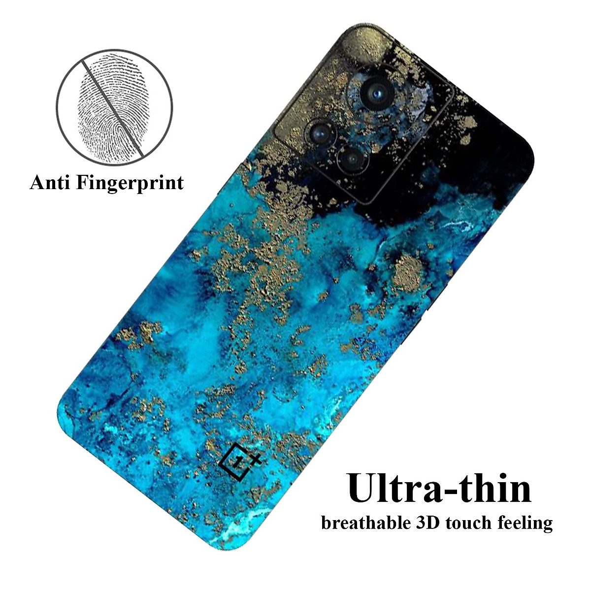 Gadget Gear Vinyl Skin Back Sticker Aqua Blue with Golden Streaks (83) Mobile Skin Compatible with Xiaomi Redmi Note 10 (Only Back Panel Coverage Sticker)
