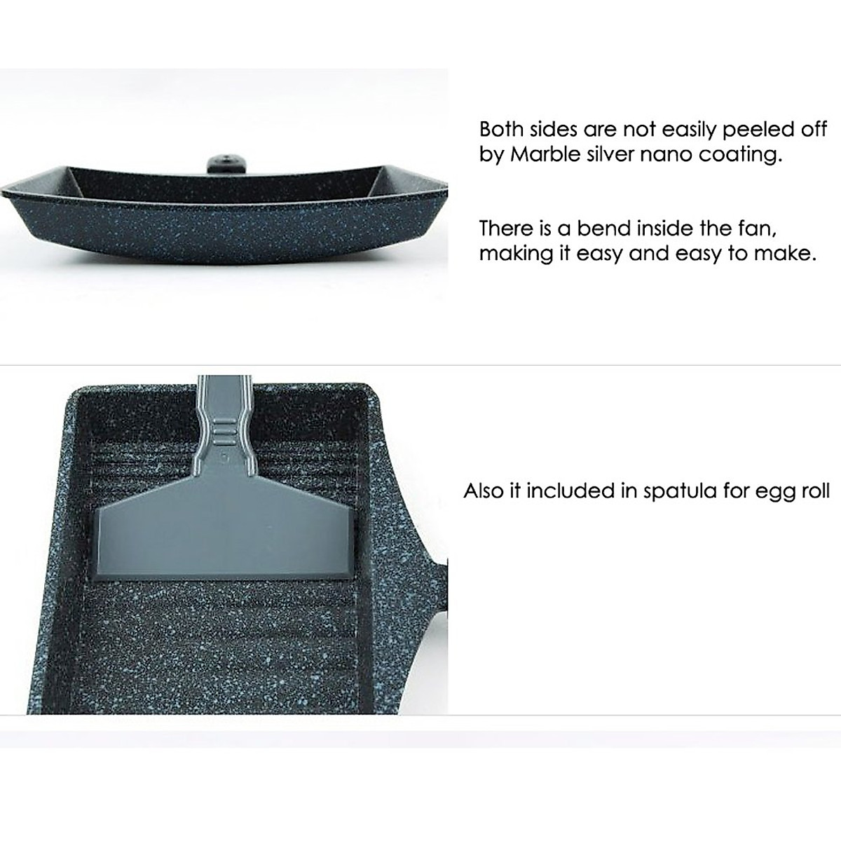 KITCHEN-ART Marble coating Egg Roll frypan with spatula for Folded Egg,Tamago Omelet Pan