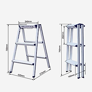 PENGJIE Folding Ladder Step Stool Ladder 4 Step Folding Aluminum Stool Heavy Duty Steel Portable Anti Slip Mat Tread Compact 120 Kg Capacity