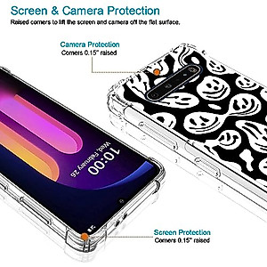 zaztify Phone Case for LG V60 ThinQ/ThinQ 5G UW, Black White Funny Trippy Dripping Smile Melted Hippie Smiling Skull Ghost Face Cute Shockproof Protective Soft Clear Cover Shell