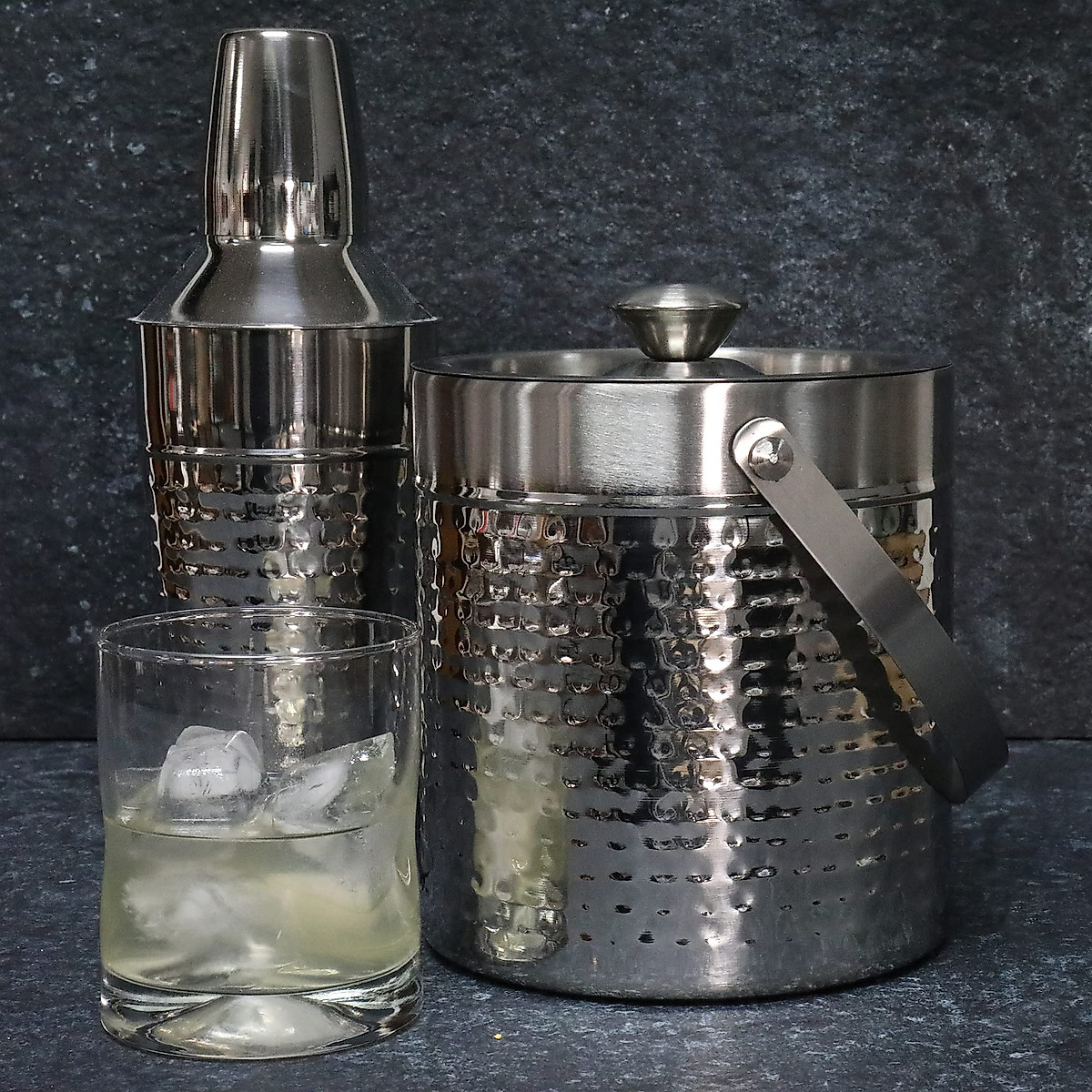 Chef Craft Hammered Double Walled Ice Bucket, 2 quart volume, Stainless Steel