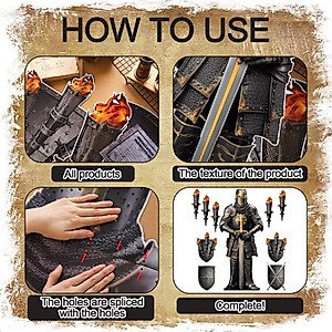 Honoson 10 Pcs Medieval Party Decorations Castle Decorations Jointed Suit of Armor Knight Cut Out Torch Props Medieval Shield for Birthday, Halloween, Medieval, Castle Party Renaissance Knight