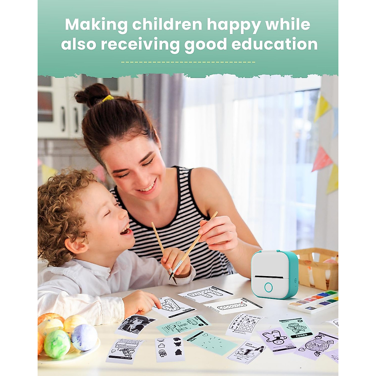 LabelCreate Mini Sticker Printer, T02 Portable Thermal Printer with 3 Rolls Paper, Pocket Sticker Printer Machine for kids,Study,DIY,School Notes