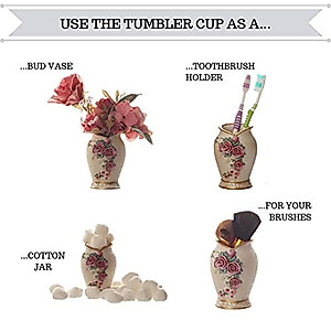 Glarcy Bathroom Accessories Set - Soap Dispenser, Tumbler/Toothbrush Holder, and Vanity Tray - Luxury Hand Painted Decor