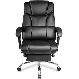 RINDOW Office Chair PU Leather/Double Cushion/Support pad and Foot stools, Comfortable Seats, Adjustable Chairs, Easy Assembly, Black