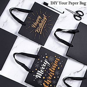 Katfort Black Gift Bags 36 Pack, 9''×4''×7'' Black Retail Bags for Small Business, Reusable Kraft Black Paper Bags with Handles Bulk for Shopping, Wedding, Party, Gift, Retail
