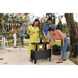 KETER Breeze Bar Outdoor Patio Furniture and Hot Tub Side Table with 14.8 Gallon Beer and Wine Cooler, Dark Grey & Teal