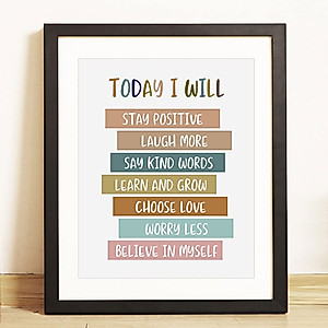 Today I Will, Positive Art Print, Kids Room Decor, Kids Affirmation Art, Nursery Decor, Kids Wall Art, Homeschool Art, Affirmation Print, 8x10 inch - UNFRAMED