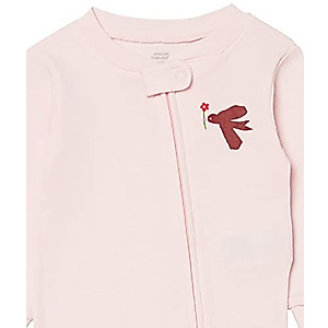 Amazon Essentials Baby Girls' Snug-Fit Cotton Footed Sleeper Pajamas, Pack of 3, Birds, 12 Months