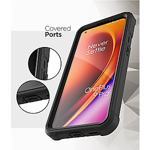 ENCASED Falcon Armor Designed for OnePlus 9 Case with Screen Protector, Protective Full Body Cover with Built-in Screen Guard (Black) (OnePlus 9 PRO)