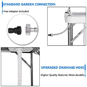 VINGLI Outdoor Folding Fish and Game Cleaning Table w/Sink| Portable & Durable, Standard Garden Connection, Upgraded Drainage Hose, Stainless Steel (Classic)…