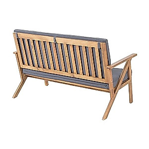 Christopher Knight Home Panama Outdoor Acacia Wood Chat Set with Water Resistant Cushions, 4-Pcs Set, Teak Finish / Grey