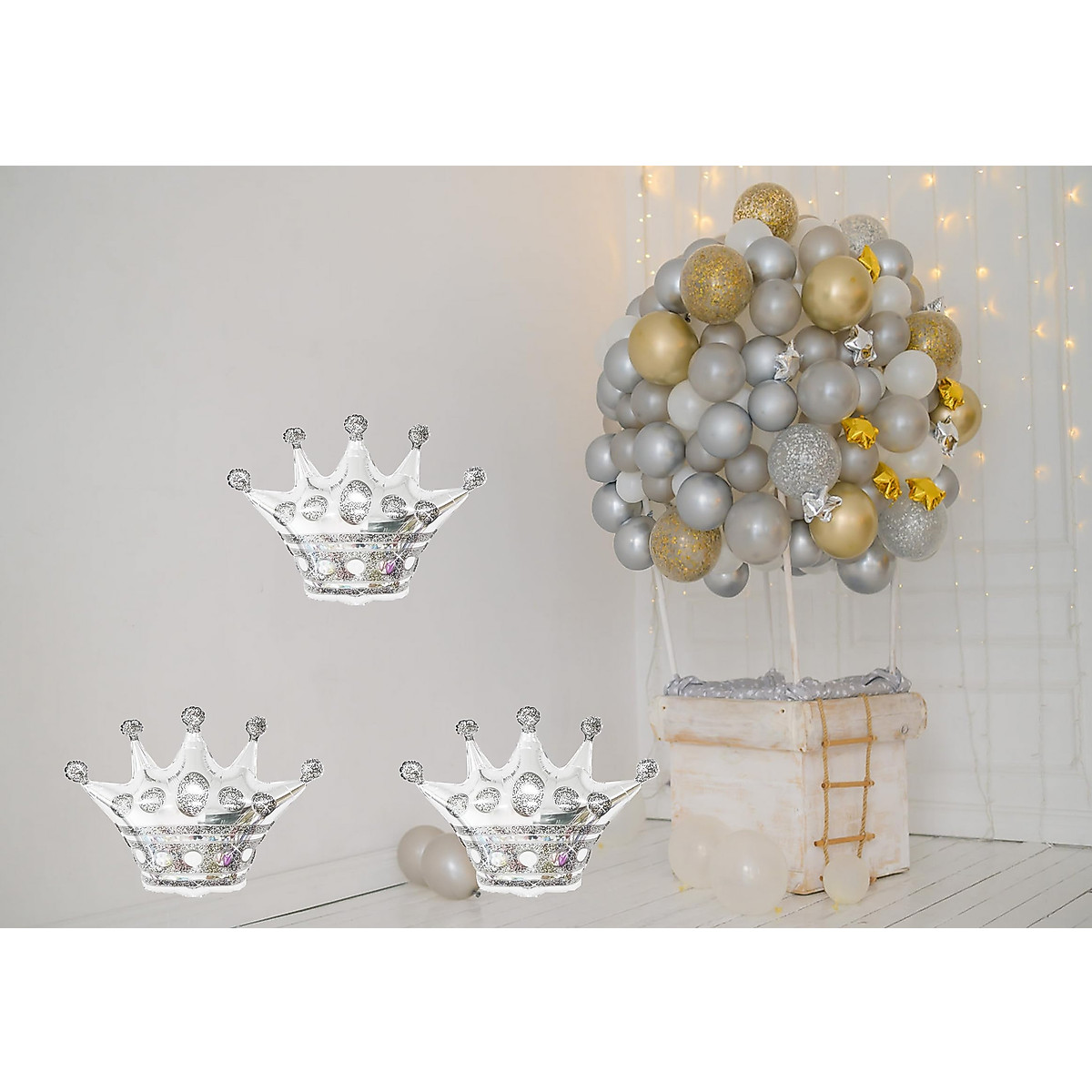 4Pcs Silver Crown Foil Balloons Decorations.For Wedding Anniversary Birthday Party Supplies