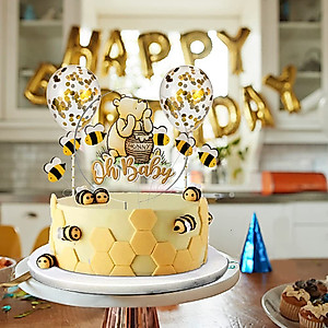 Winnie Cake Topper Oh Baby Acrylic Cake Topper with Cute Bees and Balloons Cake Decoration for Kids Birthday Baby Shower Party Supplies