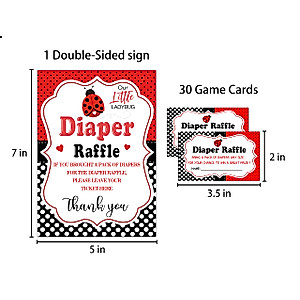Diaper Raffle Baby Shower Game, 1 Standing Sign and 50 Tickets, Ladybug Theme Gender Neutral For Boys or Girls, Bring A Pack of Diapers for Mom-To-Be, (026)