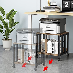 JULYSHORE Desktop Printer Stand Printer Stand with Storage 2 Tier Printer Cart for Printer, Scanner, Fax, Home Office Use by (Rustic Brown)