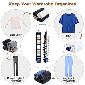 PITCH + PULSE Legging Storage Organizer, 24 Roll Independent Clear Compartments Hanging Closet Organizers and Storage for Clothes, Foldable Space Saving Bags