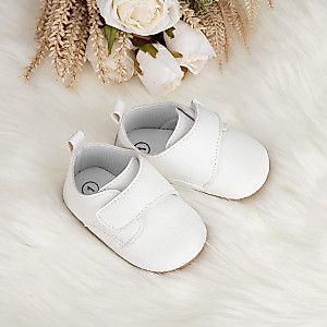 HsdsBebe Baby Boys Girls Oxford Shoes PU Leather Soft Rubber Sole Sneakers Anti-Slip Toddler Ankle Boots Infant Walking Shoes Moccasins(6-12 Months) B/White