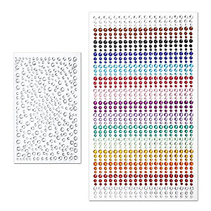 KINBOM 1250pcs Face Gems Stick on, Face Jewels Stickers Self-Adhesive Face Diamonds Rhinestones for Makeup Nail Gems for Face Eye Belly Arm Body Nail Decoration Party (1 Colorful, 1 Clear)