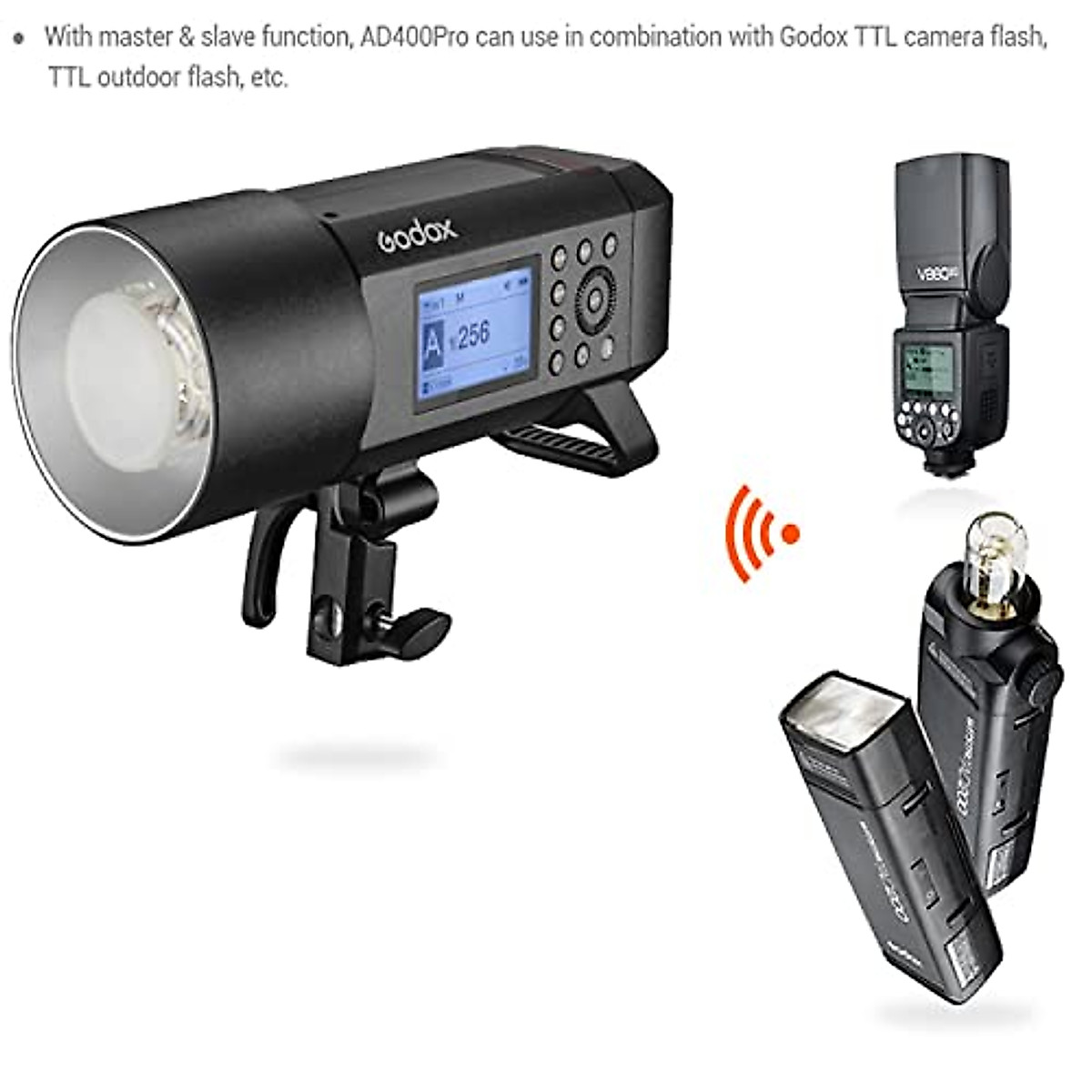 Godox AD400 Pro Godox AD400Pro All-in-One Outdoor Flash Has 400ws Strong Power,0.01~1s Recycle Time,12 Continuous Flashes in 1/16 Power Output,30W LED Modeling Lamp,380 Full Power Pops