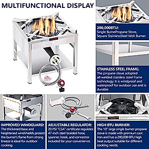 ARC Stainless Steel Single Burner Propane Stove, 200,000BTU High Pressure Outdoor Gas Stove Cooker, 16.5"Heavy Duty Square Stove, Burners for Outdoor Cooking For Turkey Fry, Seafood Boil, Homebrewing
