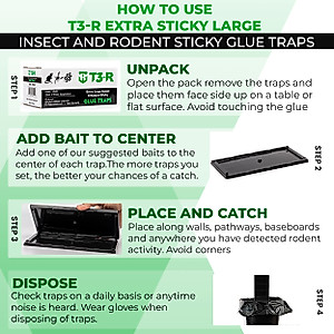T3-R Sticky Traps for Bugs Extra Large (12 Pack) - Mouse and Insect Glue Boards - Disposable Non-Toxic Glue Traps for Mice and Rats - Extra Strength Sticky Glue Traps for Rodent