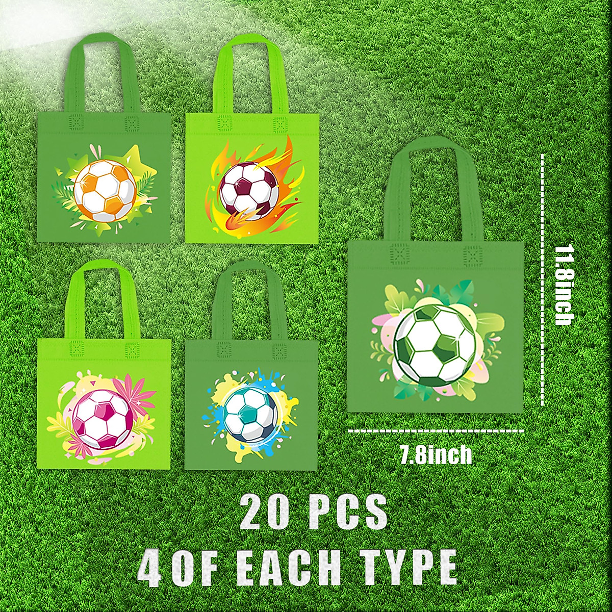 BANBALLON 20 PCS Soccer Party Favor Bags Soccer Non-Woven Gift Bags Treat Gift Bags for Kids Birthday Party Sports Theme Party Baby Shower World Cup Goodie Bags Supplies (Soccer)