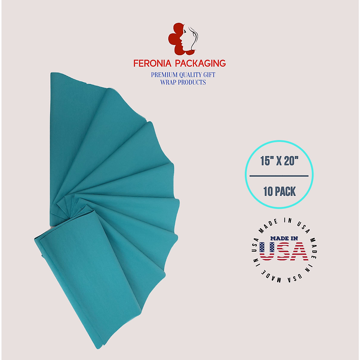 Feronia packaging Caribbean Teal Tissue Paper Squares, Bulk 10 Sheets, Premium Gift Wrap and Art Supplies for Birthdays, Holidays, or Presents, Large 15 Inch x 20 Inch Made in USA