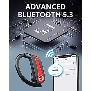 Bluetooth Earbuds 5.3 Sports Wireless Earbuds with Earhooks 2023 NEW Bluetooth Wireless Headphones Over-Ear 120H Playtime with Dual LED Display Red Earphones Deep Bass Bluetooth Ear buds for Workout