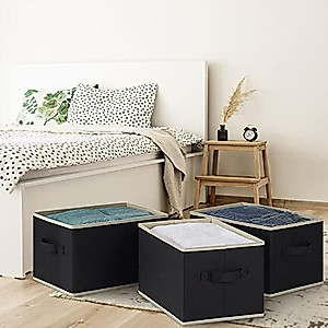 LHZK Storage Baskets for Shelves, Fabric Storage Baskets for Organizing, Foldable Closet Storage Bins, Storage Bins for Shelves with Handles, Cloth Storage Bins for Organizing, Large, Black, 4-Pack