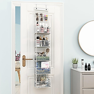 Fixwal 2 Pack 6-Shelf Over Door Hanging Pantry Organizer Hanging Storage with 3 Clear Plastic Pockets Behind The Door Storage Organizer for Closet Bedroom Bathroom (White)