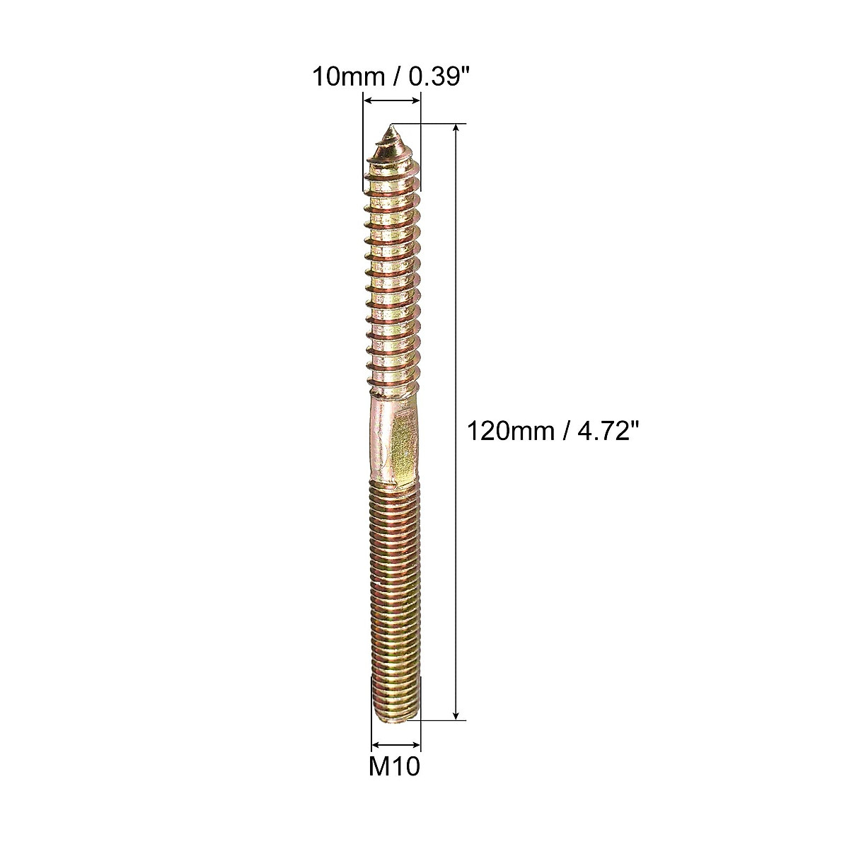 uxcell M10x120mm Hanger Bolts, 24pcs Double Head Thread Dowel Screws for Wood Furniture Connecting