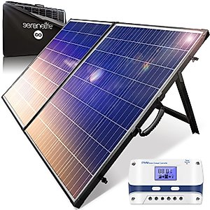 SerenelifeHome Serenelife 200 Watt Portable Solar Panel Kit, Foldable Monocrystalline Briefcase Set with 20A PWM Controller Black