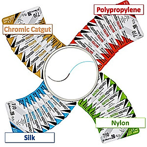 Mixed Sutures Thread with Needle (28 PK Dissolvable and Non-Dissolvable: 0, 2-0, 3-0, 4-0, 5-0, 6-0, 7-0) - First Aid Field Camping Emergency Practice; Medical and Nursing Surgical Training Suture Kit