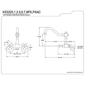 Kingston Brass KS3228PX Vintage Wall Mount Kitchen Faucet, Brushed Nickel, 8.5 x 8 x 6